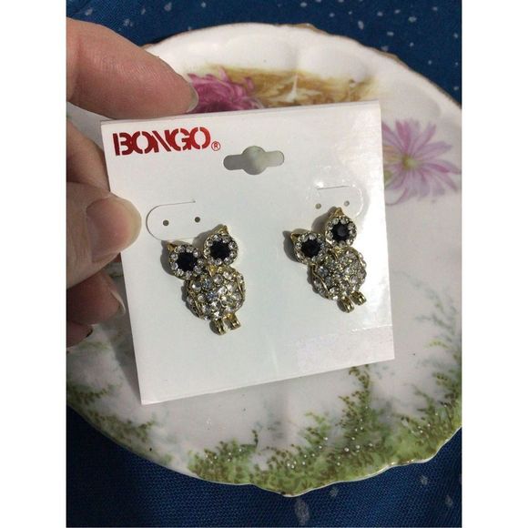 BONGO | Jewelry | Vintage Nos 9s Bongo Earringsrhinestone Owls Silver ...